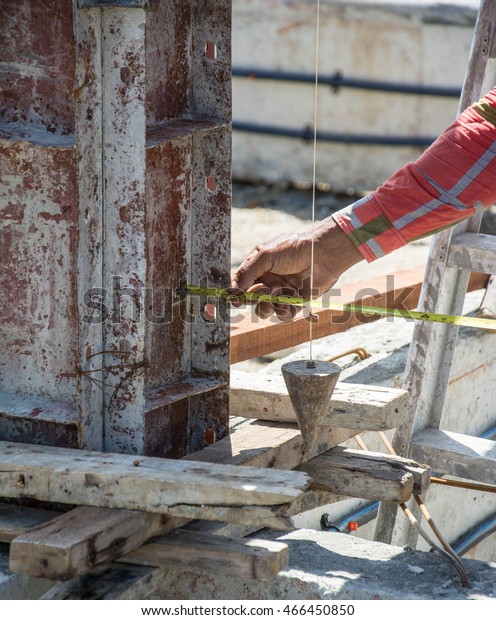 Worker Using Plumb Bob Check Pillar Stock Photo 466450850 | Shutterstock