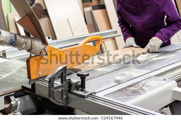 Worker Using Saw Machine Make Furniture Stock Photo 524567446 ...