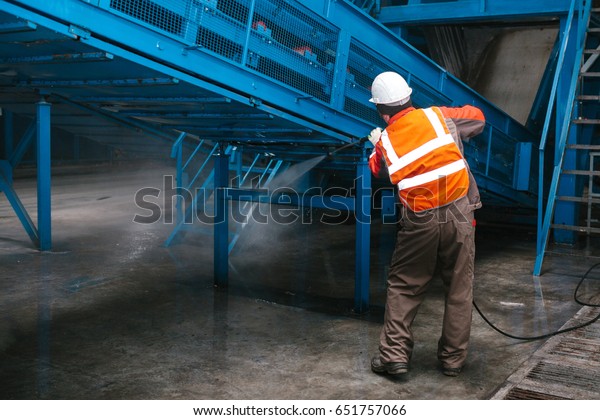 Worker Washes Equipment Waste Sorting Plant Stock Photo (Edit Now ...