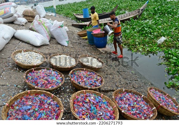 Worker Washes Recycled Plastic Chips River Stock Photo 2206271793 ...