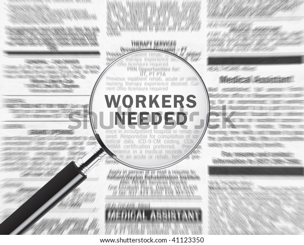 Workers Needed Ad Through Magnifying Glass Stock Photo (Edit Now) 41123350