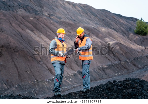 Workers Standing Opencast Mining Operation Pit Stock Photo (Edit Now ...