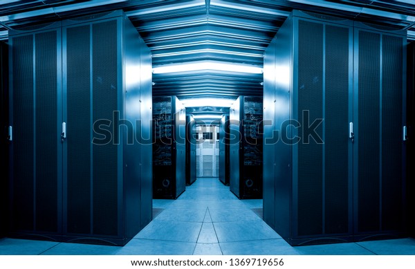 Working Data Center Parallel Rows Rack Stock Photo 1369719656 ...