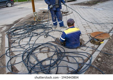 Working Installers Pulling Cable Underground Stock Photo 1943443804 ...