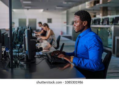 Working On Computer Inside Public Library Stock Photo 1085301986 ...