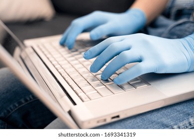 Working On Computer Using Safety Precautions Stock Photo 1693341319 ...