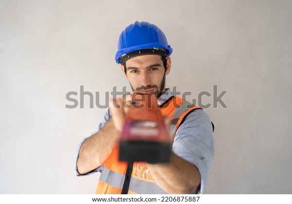 Workman Engineer Overalls Installing Adjusting Plastic Stock Photo ...