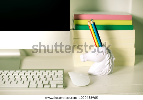 Workspace Front View Computer Keyboard Mouse Stock Photo (Edit Now ...