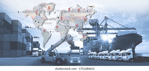 World Map Logistic Network Distribution On Foto Stok 1751284613 ...