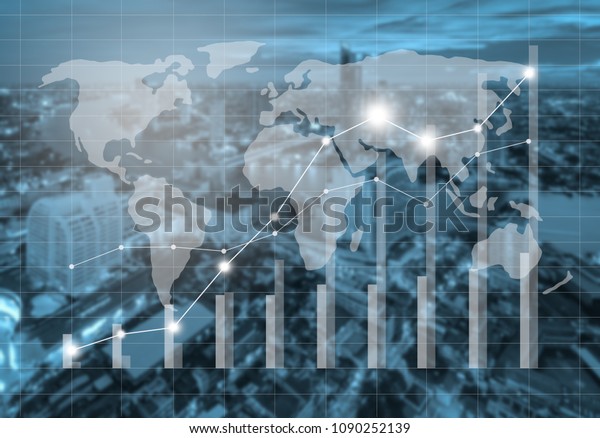 World Map Trading Graph On Cityscape Stock Photo 1090252139 | Shutterstock