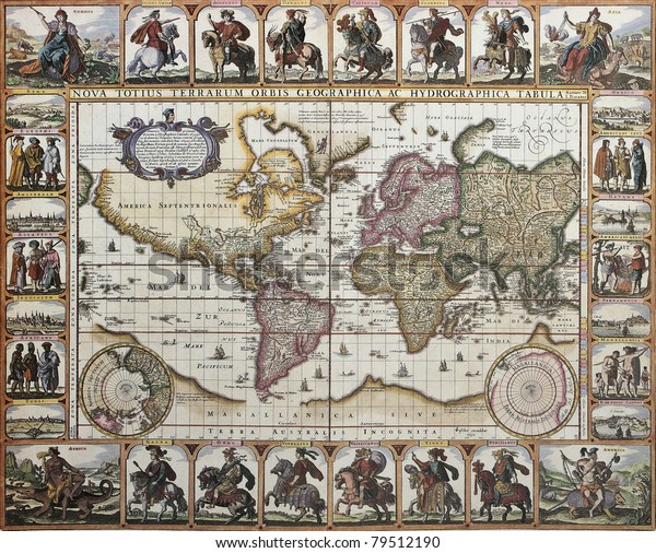 Mapa viejo del mundo. Creado por Nicholas Visscher, publicado en ...