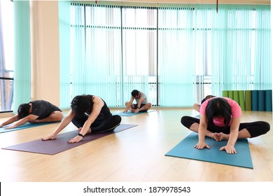 Group Young Sporty People Practicing Yoga Stock Photo (Edit Now) 1907940268