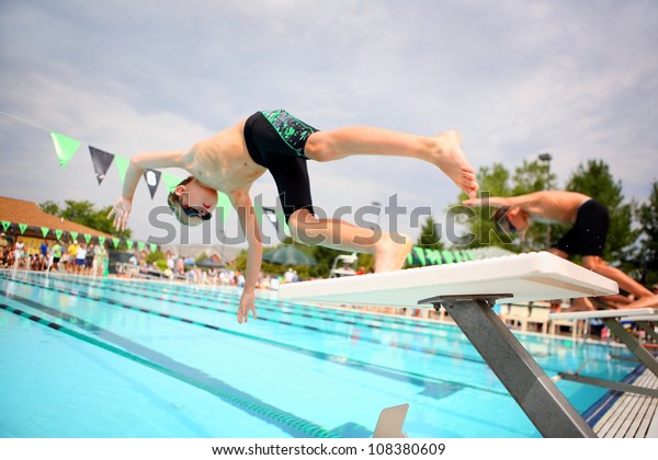 Young Boy Diving Off Blocks Start Stock Photo (Edit Now) 108380609