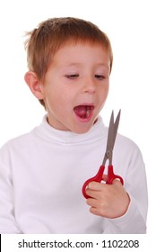 Young Boy Looking Pair Scissors Stock Photo 1102208 | Shutterstock