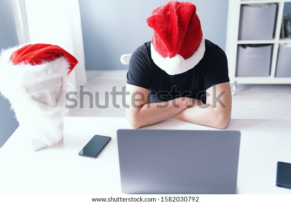 Young Guy Programmer Santa Claus Hat Stock Photo 1582030792 | Shutterstock