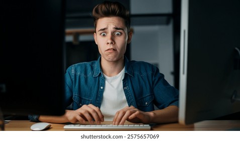 Person Sitting Computer Frantically Typing Worried AI-generated image ...