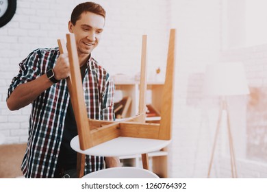 Young Man Assembling Coffee Table Stools Stock Photo 1260764392 ...