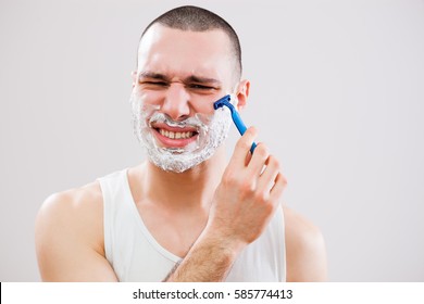 Man Shaving His Face Looking Mirror Stock Photo (Edit Now) 1071080261
