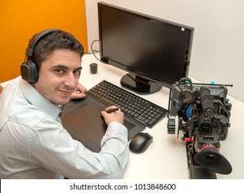 Young Man Designer Using Graphics Tablet Stock Photo 1013848600 ...