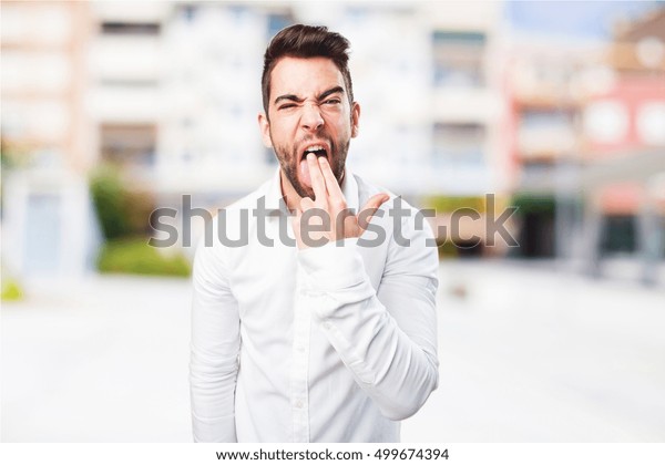Young Man Doing Vomit Gesture Stock Photo 499674394 | Shutterstock