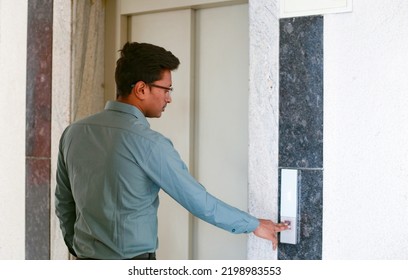 Young Man Elevator Pressing Zero Floor Stock Photo 2198983553 ...