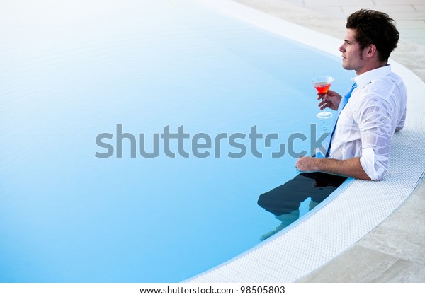Young Man Having Drink Pool His Stock Photo (Edit Now) 98505803