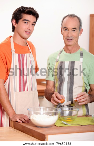 Young Man Old Man Making Cake Stock Photo 79652158 | Shutterstock