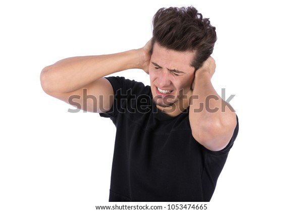 Young Man Plugging His Ears His Stock Photo 1053474665 | Shutterstock