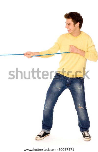 Young Man Pulling Rope Stock Photo 80067571 | Shutterstock