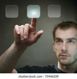 Young Man Pushing Button Stock Photo 75946339 | Shutterstock