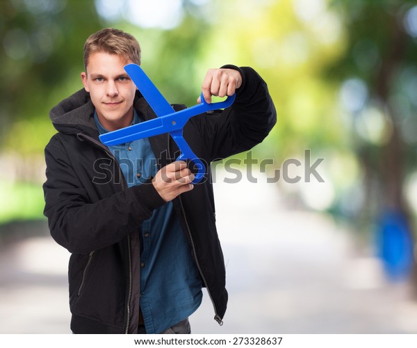 Young Man Scissors Stock Photo 273328637 | Shutterstock