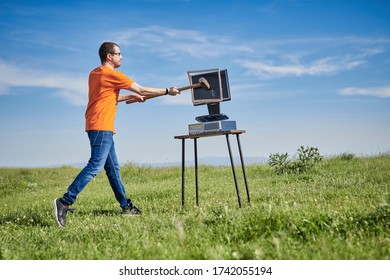 Young Man Tapping Computer Screen Stock Photo 1742055194 | Shutterstock