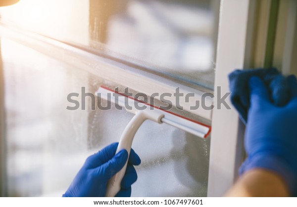 Young Man Using Rag Squeegee While Stock Photo 1067497601 | Shutterstock
