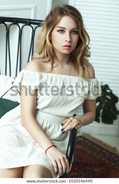 Young Model Posing Studio Wearing White Stock Photo 1020546490 ...