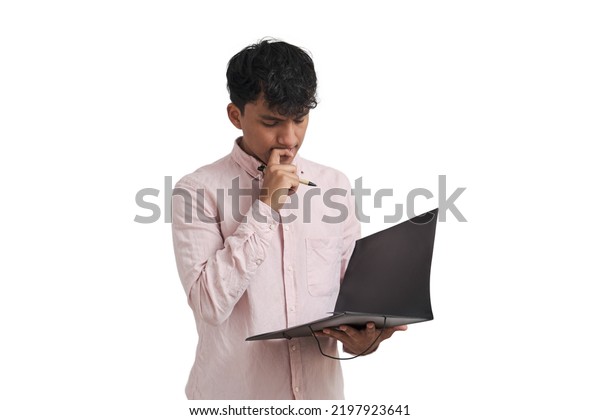 Young Peruvian Man Thinking Folder Pen Stock Photo 2197923641 ...