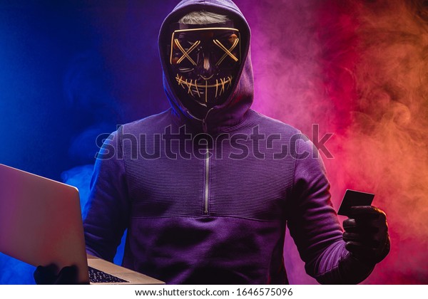 Young Programmer Smokefilled Background Hacker Mask Stock Photo ...