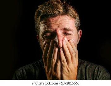 Young Sad Devastated Man Crying Desperate Foto Stok 1092815660 ...