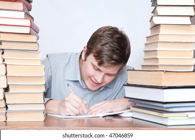Young Student Write Notebook Between Books Stock Photo (Edit Now) 47046859