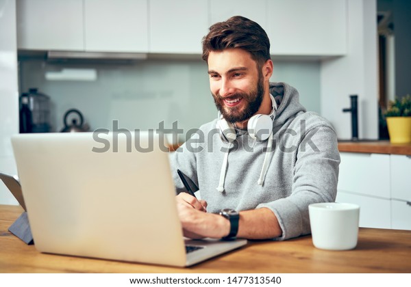 Young Web Developer Designing Website While Stock Photo 1477313540 ...