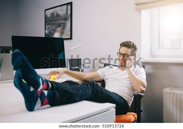 Young Worker Having Break Resting After Stock Photo 510913726 ...