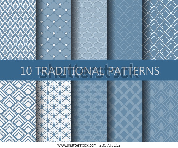 10 Different Classic Wave Seamless Patterns Stock Vector (Royalty Free ...