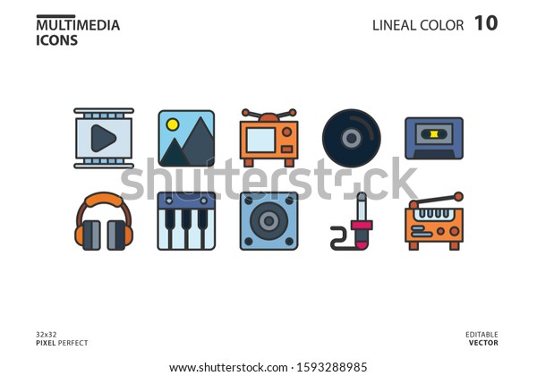 10 Icon Collection Multimedia Lineal Color Stock Vector (Royalty Free ...