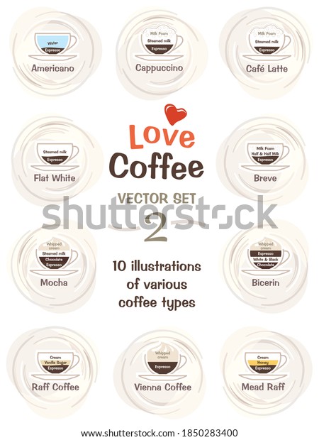10 Illustrationen der verschiedenen Kaffeetypen: Stock-Vektorgrafik ...