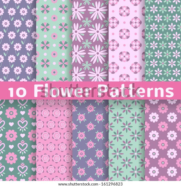 10 Romantic Flower Different Vector Patterns Stock Vector (Royalty Free ...