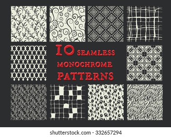 10 Seamless Monochrome Patterns Stock Vector (Royalty Free) 332657294 | Shutterstock