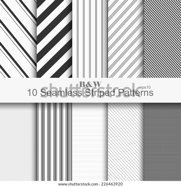 10 Seamless Striped Patterns Black White Stock Vector (Royalty Free ...