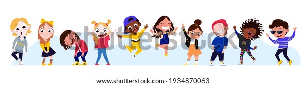 10 Vector Happy Kids Characters Illustration 库存矢量图（免版税）1934870063