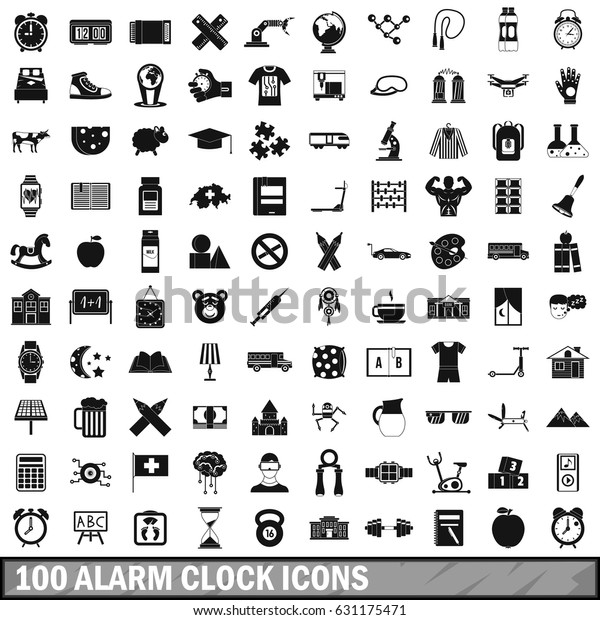 100 Alarm Clock Icons Set Simple Stock Vector (Royalty Free) 631175471 ...
