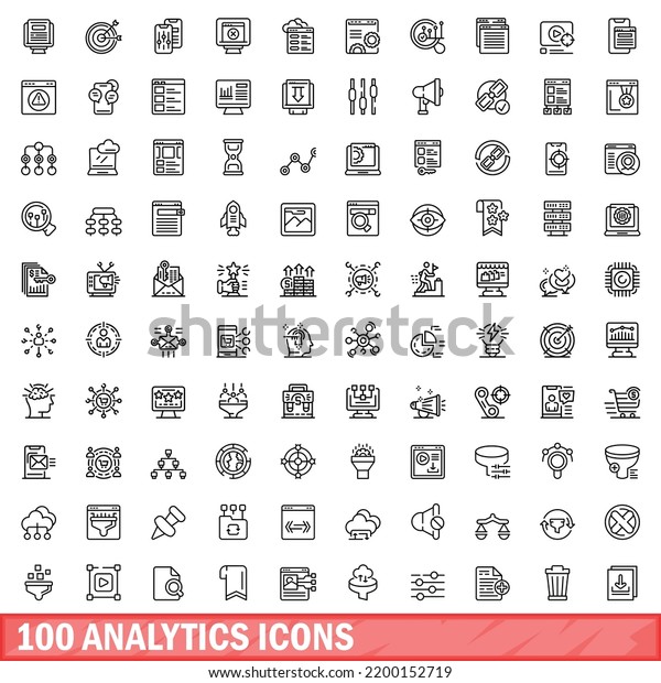 100 Analytics Icons Set Outline Illustration Stock Vector (Royalty Free ...