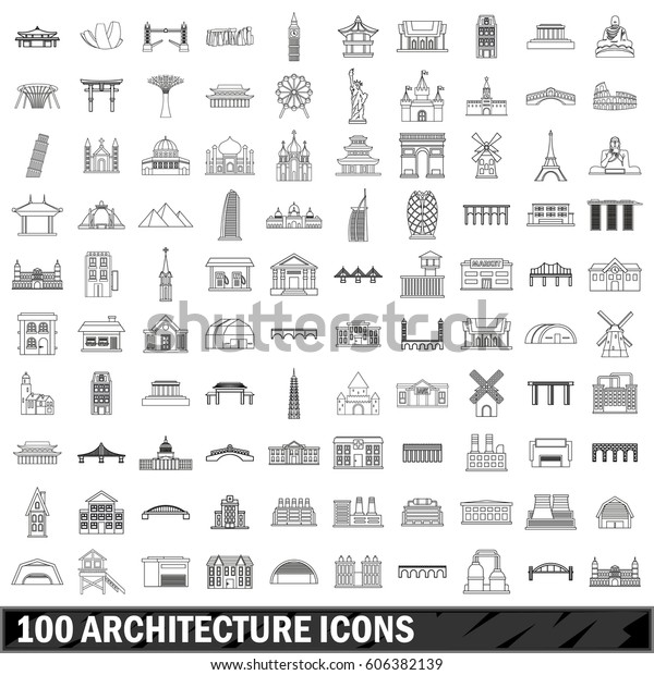 100 Architecture Set Outline Style Any Stock Vector (Royalty Free ...